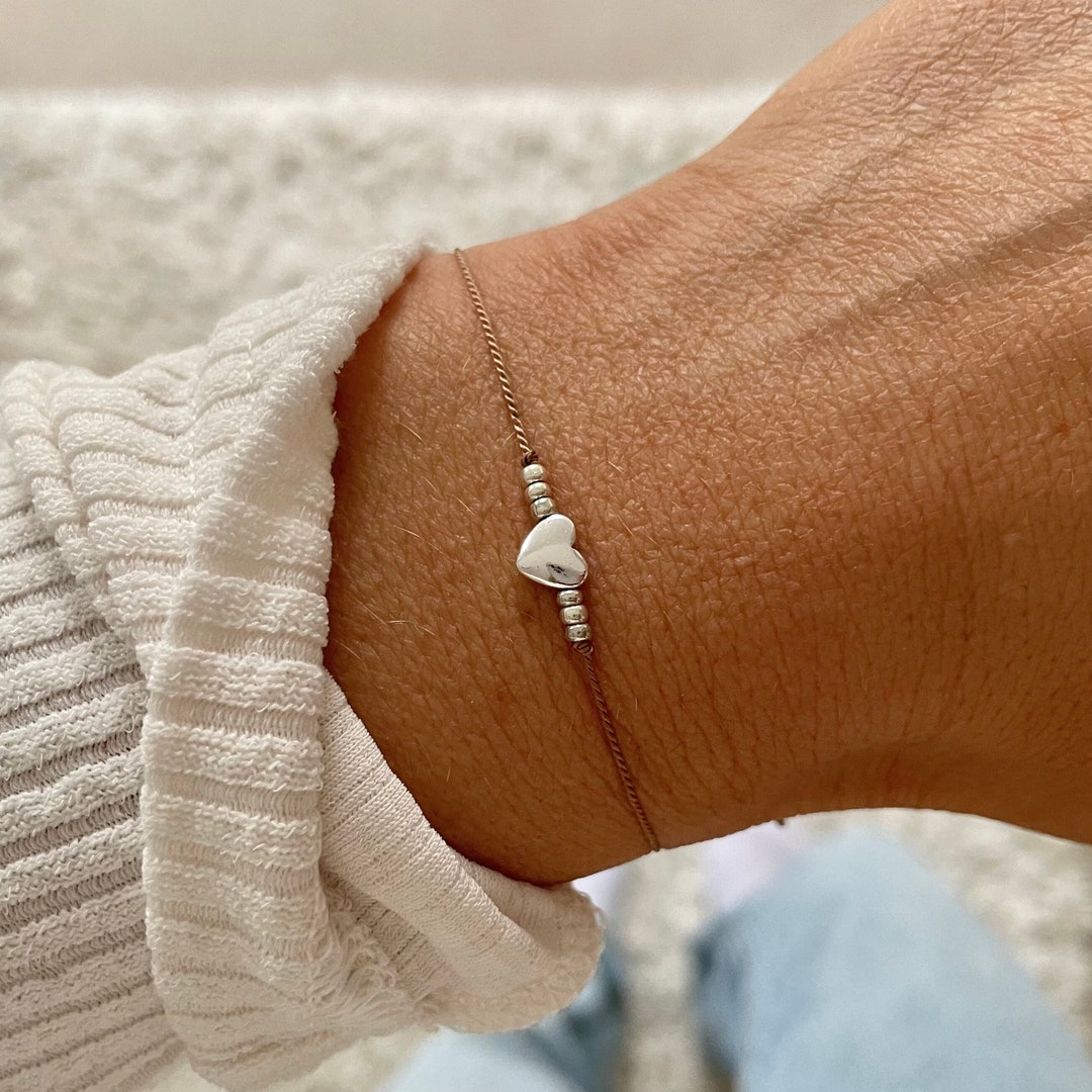 Silver/gold Minimalist Heart Bracelet, Dainty Charm Bracelet, Love ...