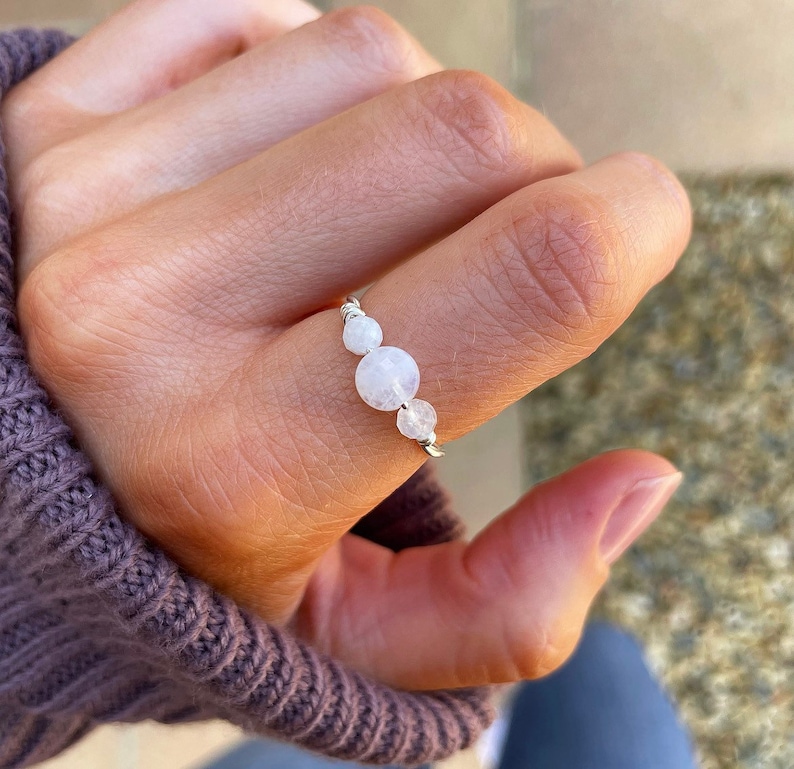 925 Rainbow Moonstone Ring Sterling Silver Ringscrystal Etsy