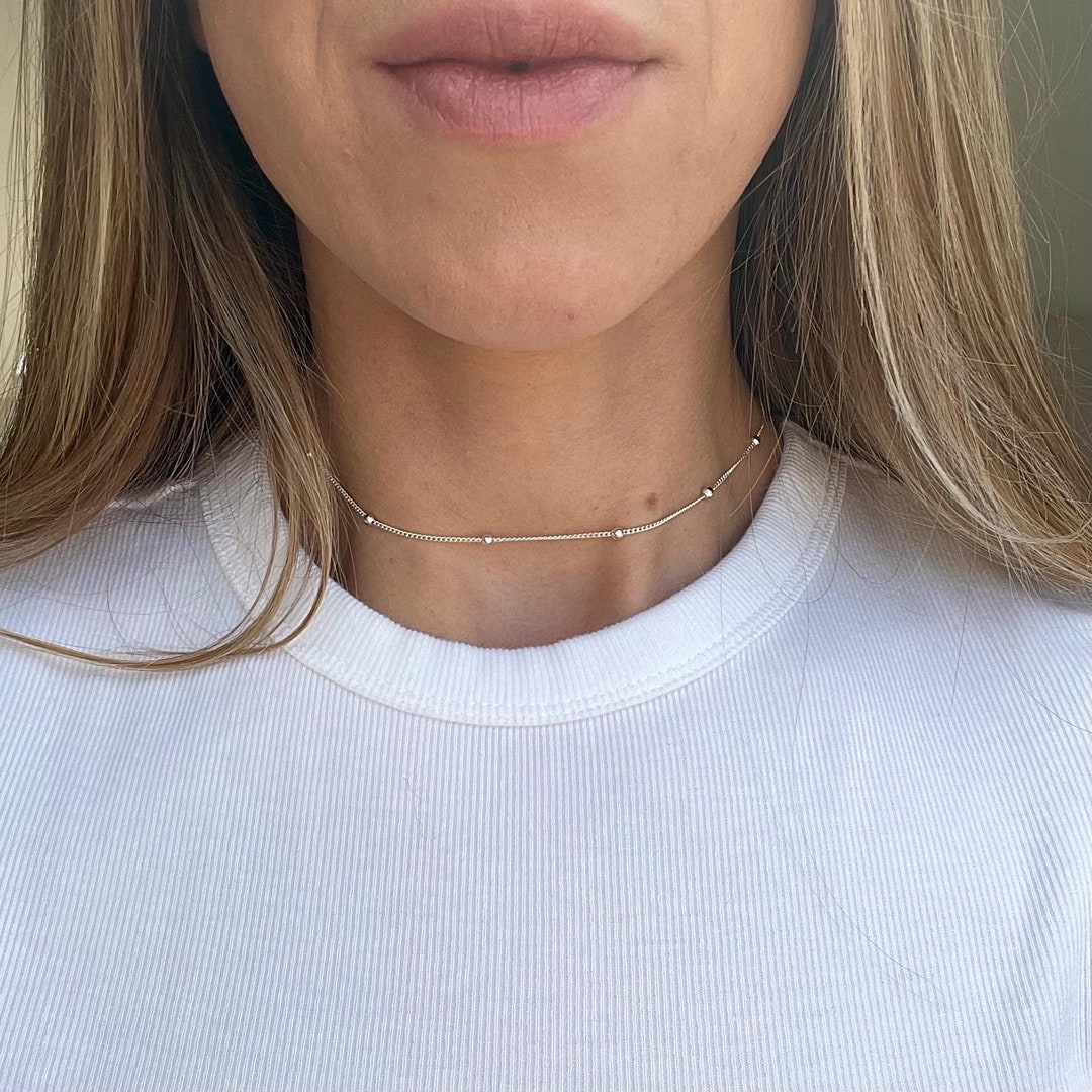 Silver Beaded Choker, Silver Satellite Chain Choker, Silver Circle ...