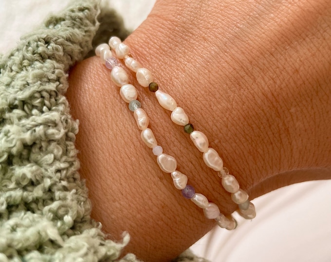 Mini Beaded Pearl Bracelet, 14K Gold-filled Delicate Layered Bracelet ...