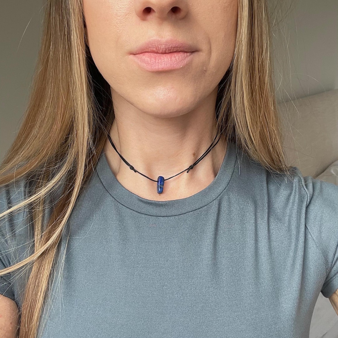 Blue Lapis Lazuli Crystal Choker, Lapis Chip Beaded Gemstone Necklace ...