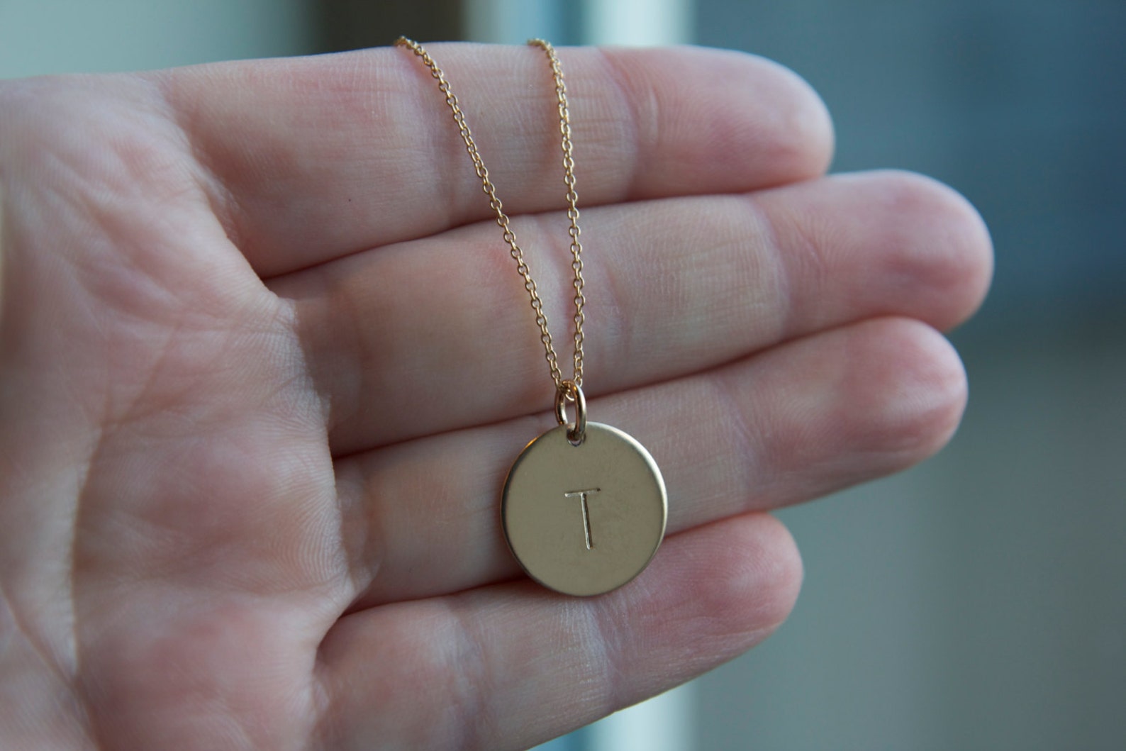 Personalized Medium Gold Initial Disc Necklace 5/8 | Etsy