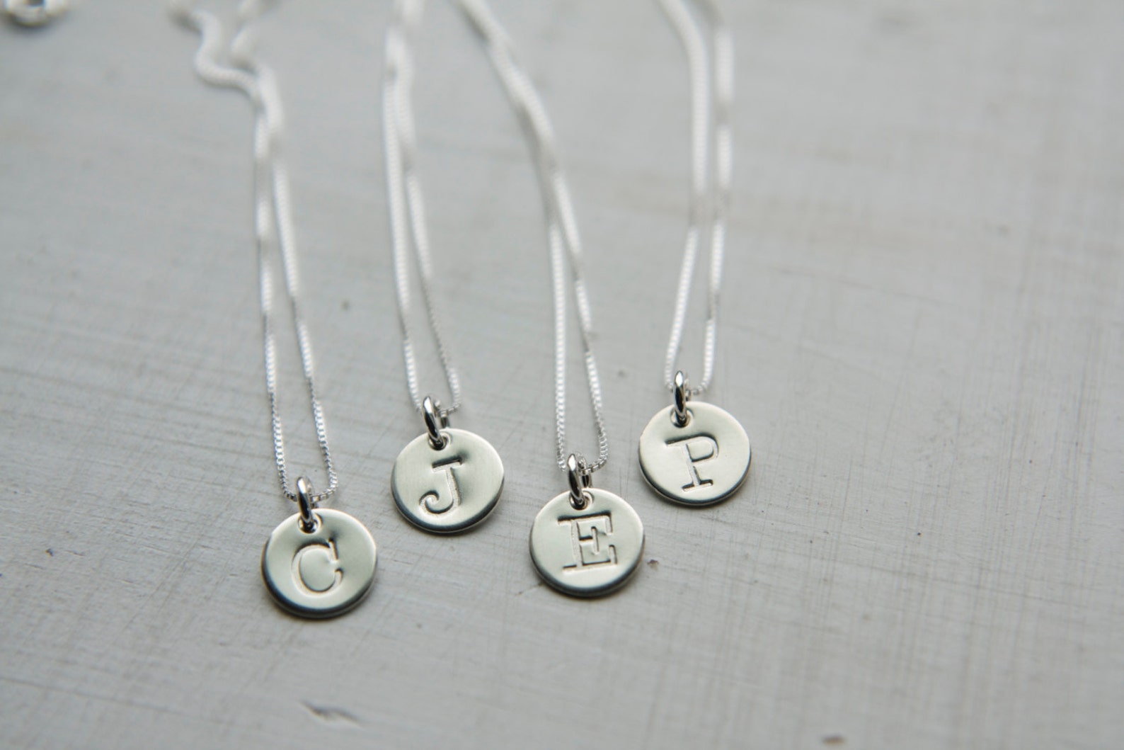 Sterling Silver Initial Necklace, Initial Disc Necklace, Custom ...