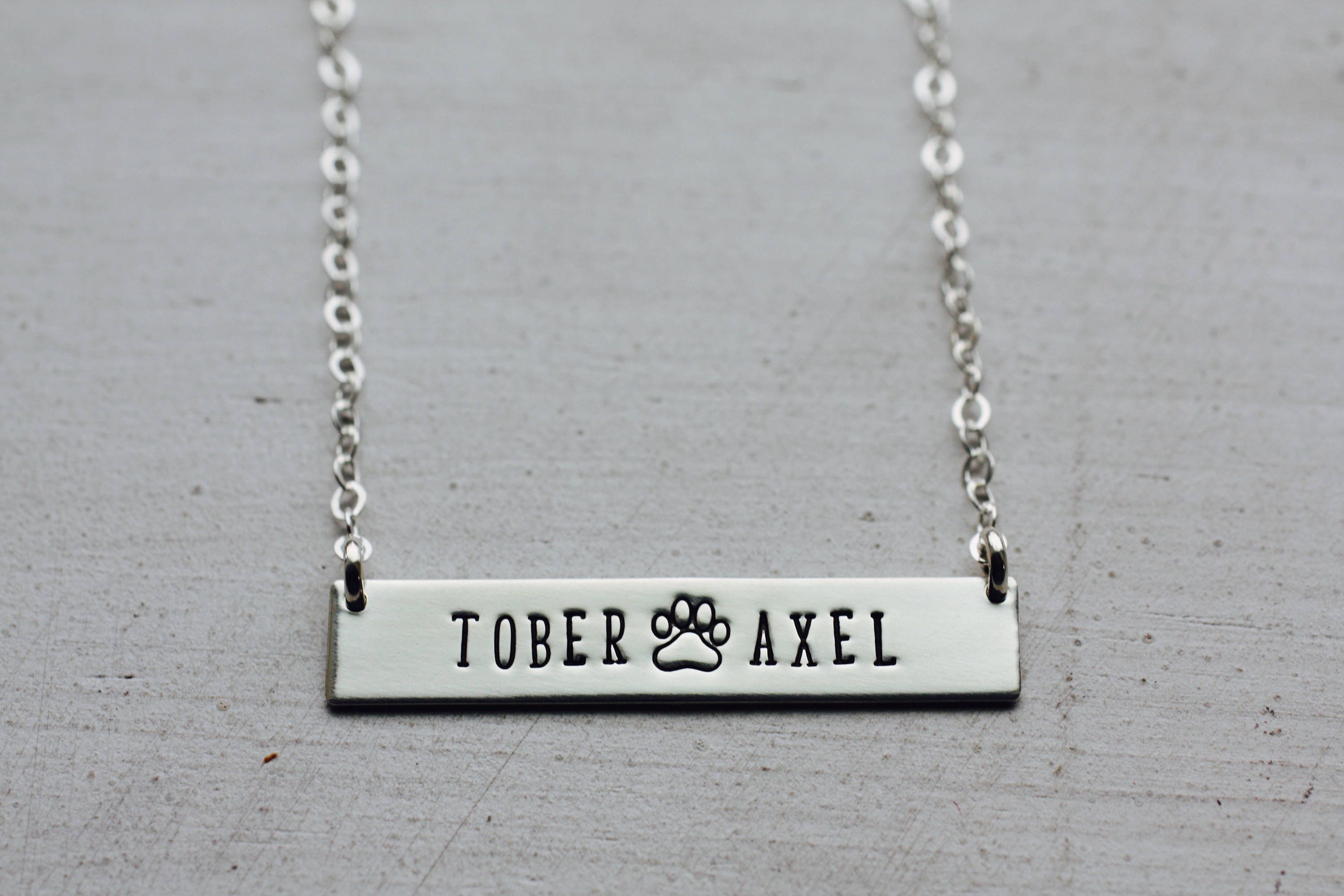 Silver Bar Pet Name Necklace Sterling Silver Dog Paw Jewelry - Etsy