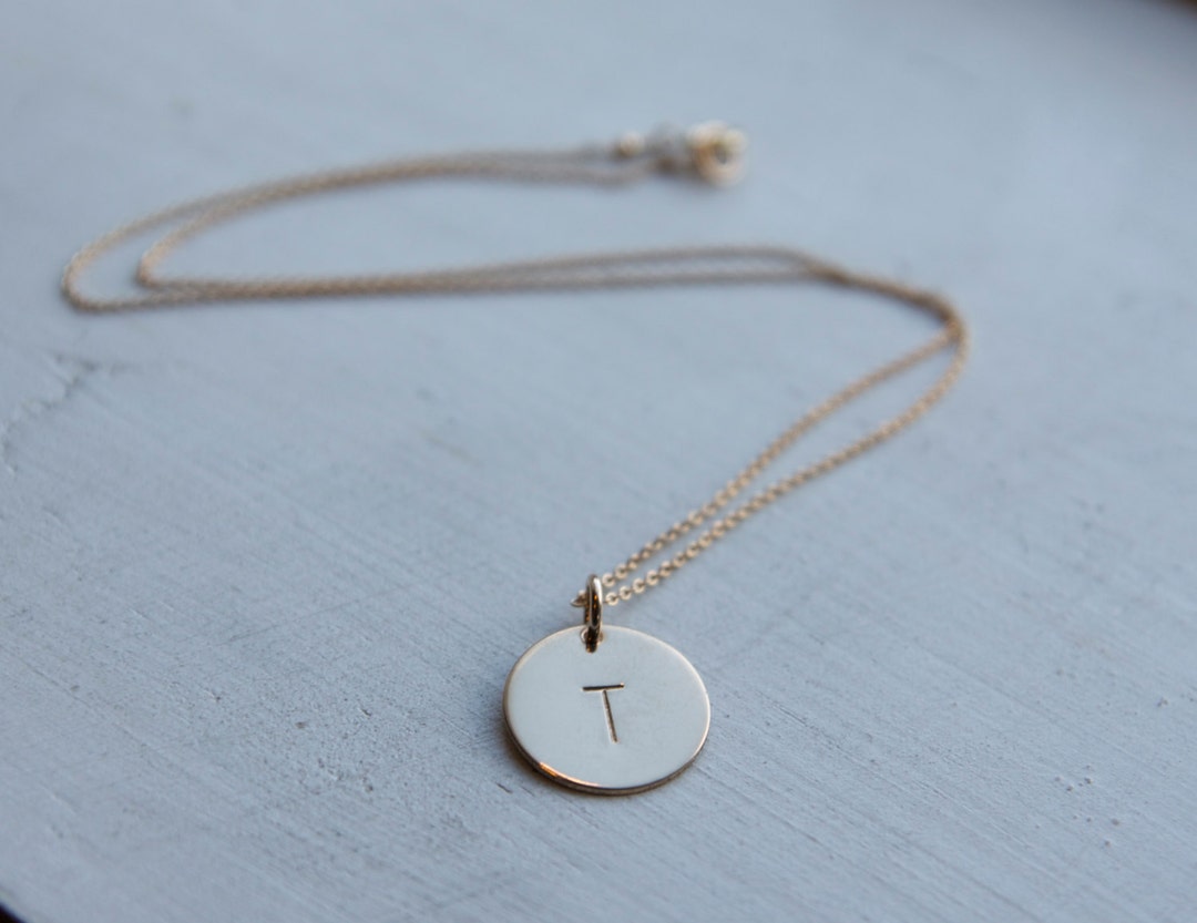 Personalized Medium Gold Initial Disc Necklace, 5/8" Charm Necklace ...