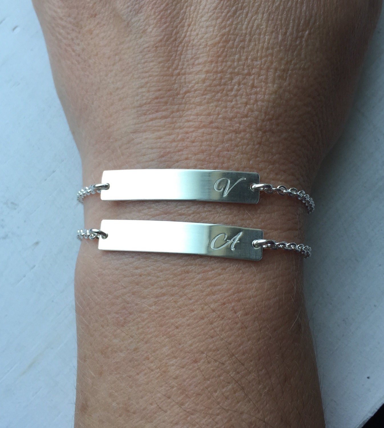 Personalized Silver Bar Bracelet Sterling Customized Word | Etsy