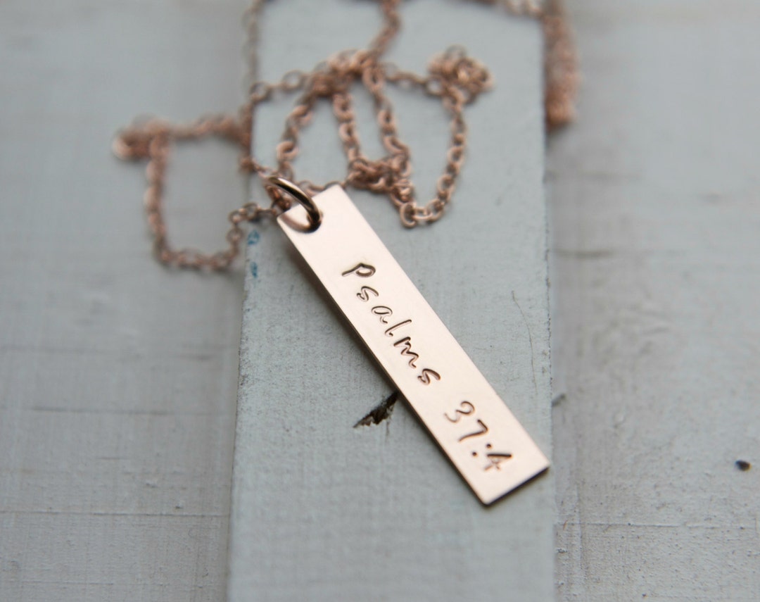 Personalized Rose Gold Vertical Bar Necklace, Custom Pink Gold Jewelry ...