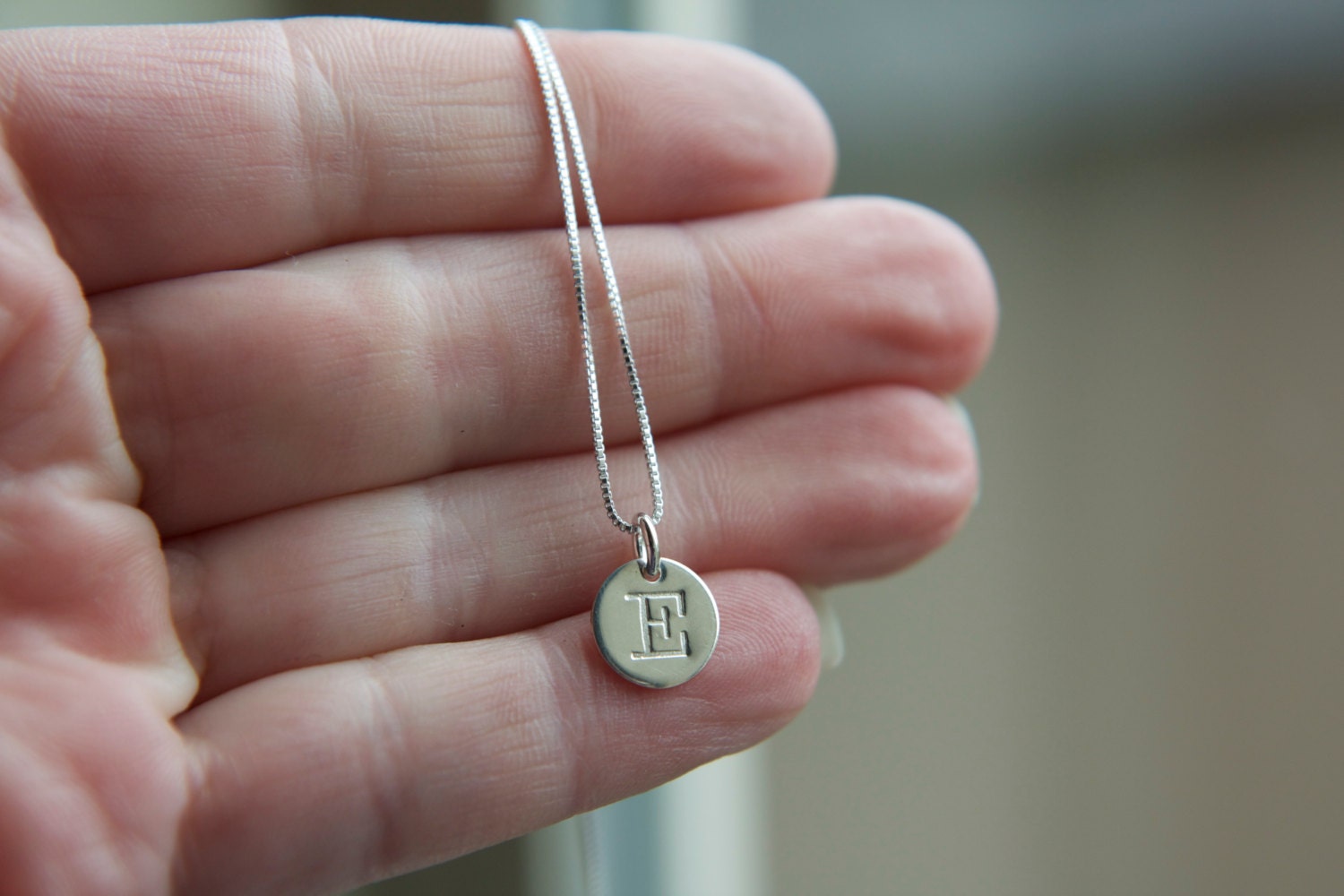 Sterling Silver Initial Necklace, Initial Disc Necklace, Custom ...