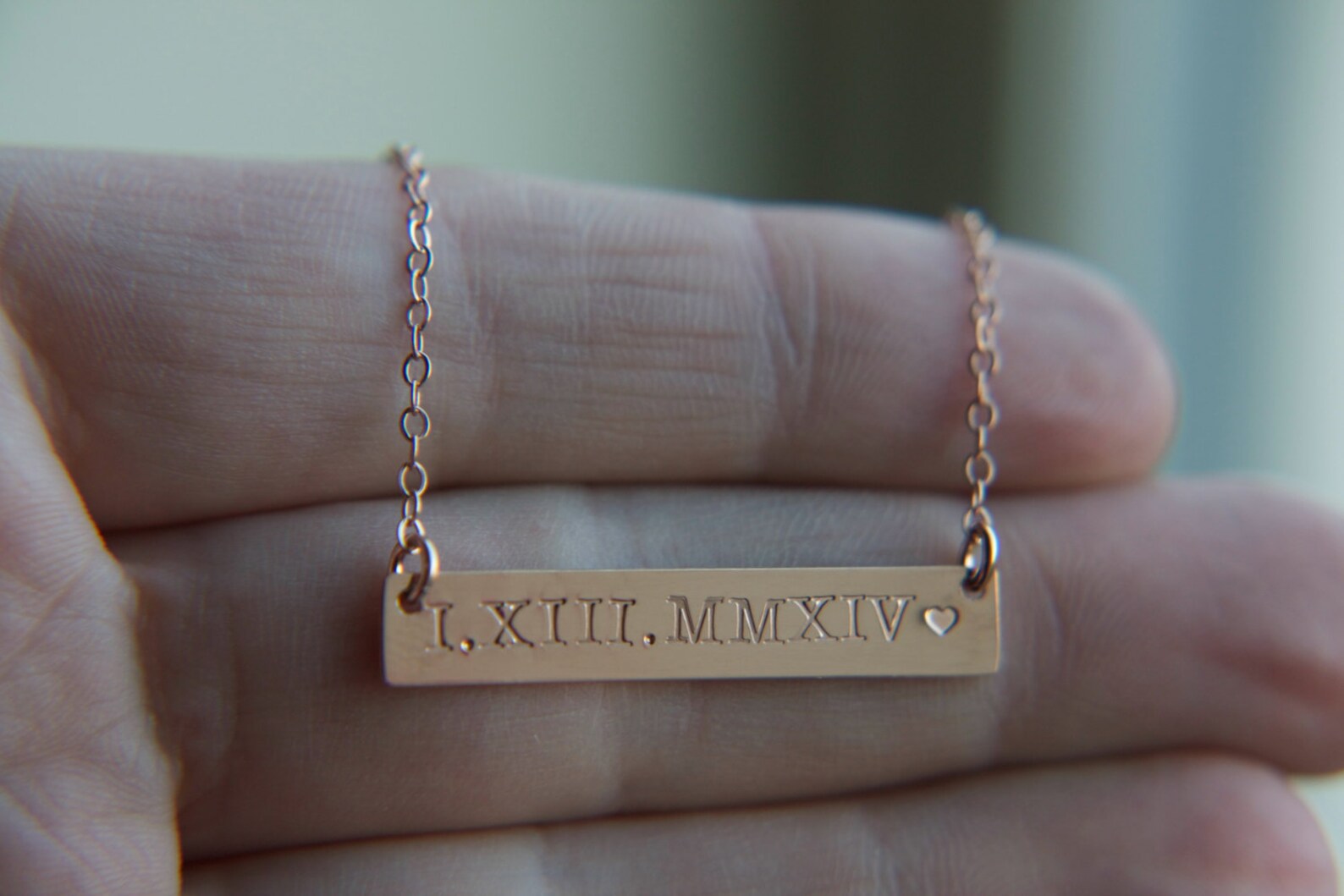 Rose Gold Bar Wedding Date Necklace, Roman Numeral Date Jewelry, Name ...