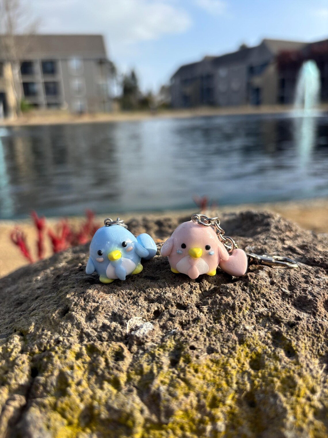 Blue and Pink Penguin Keychains, Handmade Polymer Clay, Cute Animal ...