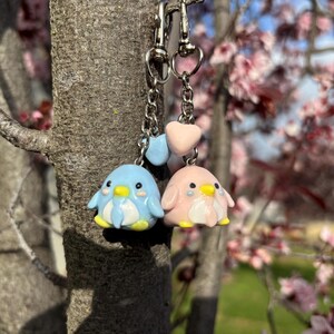 Blue and Pink Penguin Keychains, Handmade Polymer Clay, Cute Animal ...