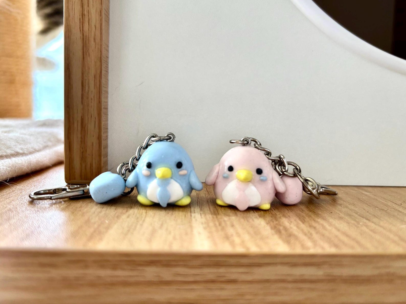 Blue and Pink Penguin Keychains, Handmade Polymer Clay, Cute Animal ...