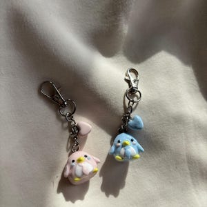 Blue and Pink Penguin Keychains, Handmade Polymer Clay, Cute Animal ...