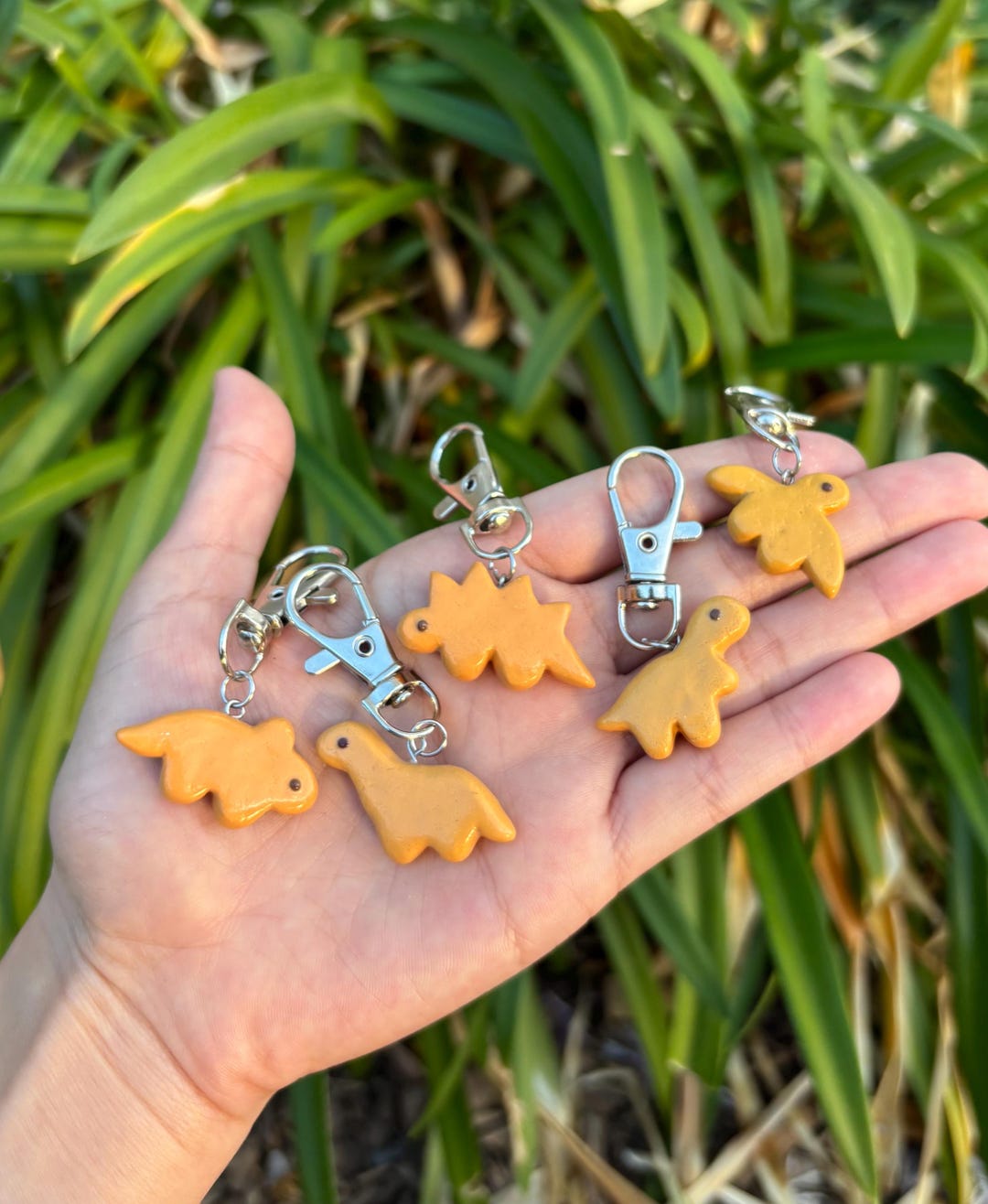 Dino Nuggie Keychain: Handmade Polymer Clay Dinosaur Bag Charm - Etsy