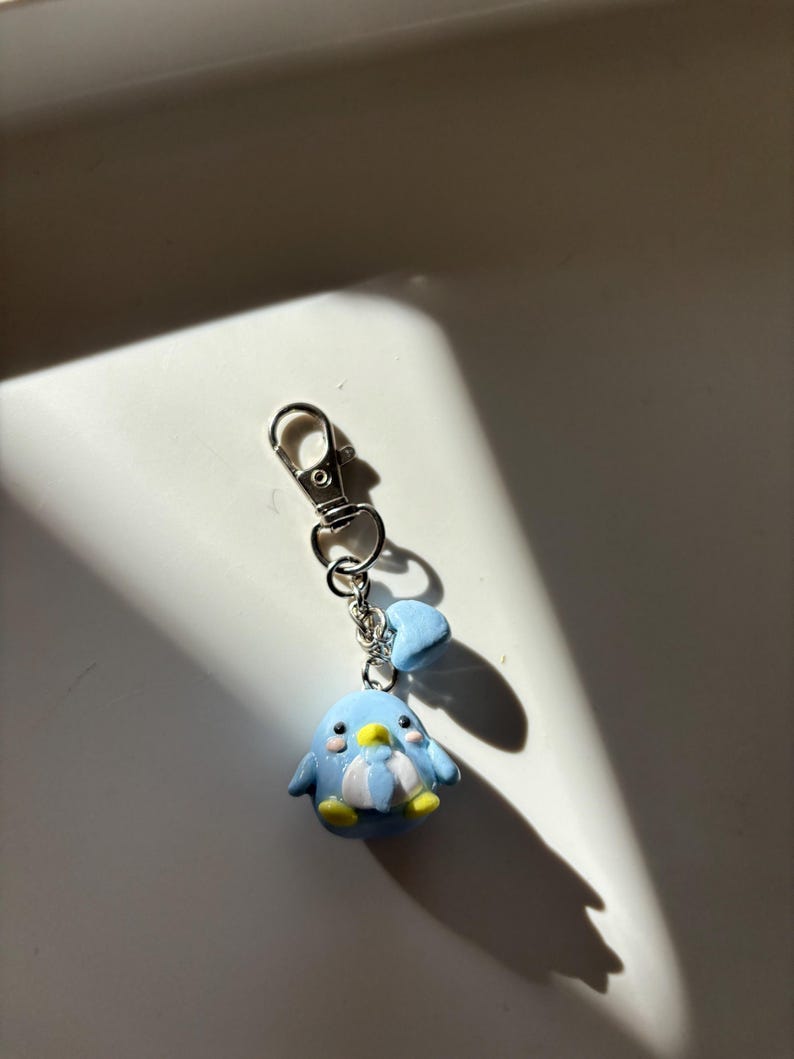 Blue and Pink Penguin Keychains, Handmade Polymer Clay, Cute Animal ...