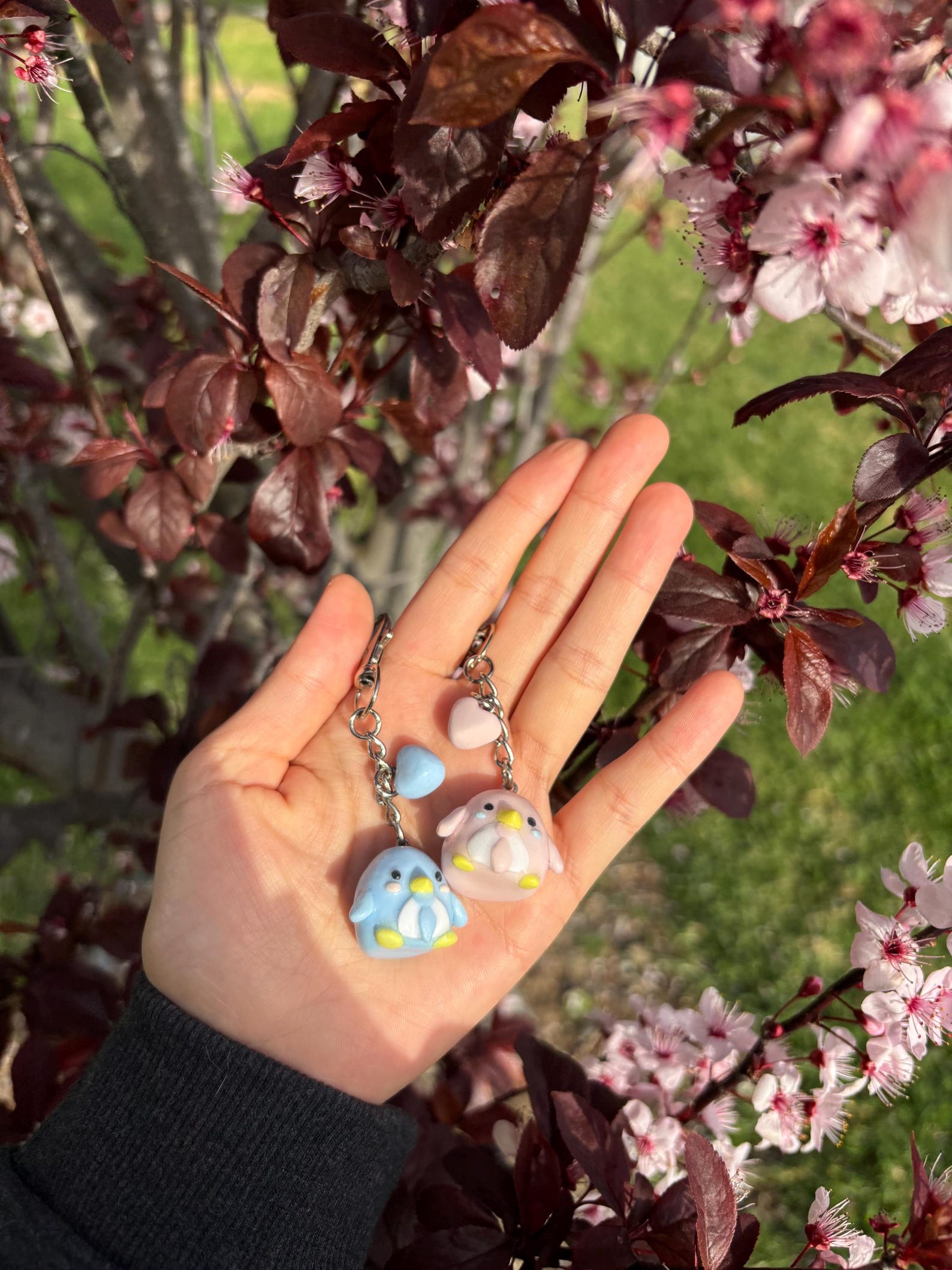 Blue and Pink Penguin Keychains, Handmade Polymer Clay, Cute Animal ...