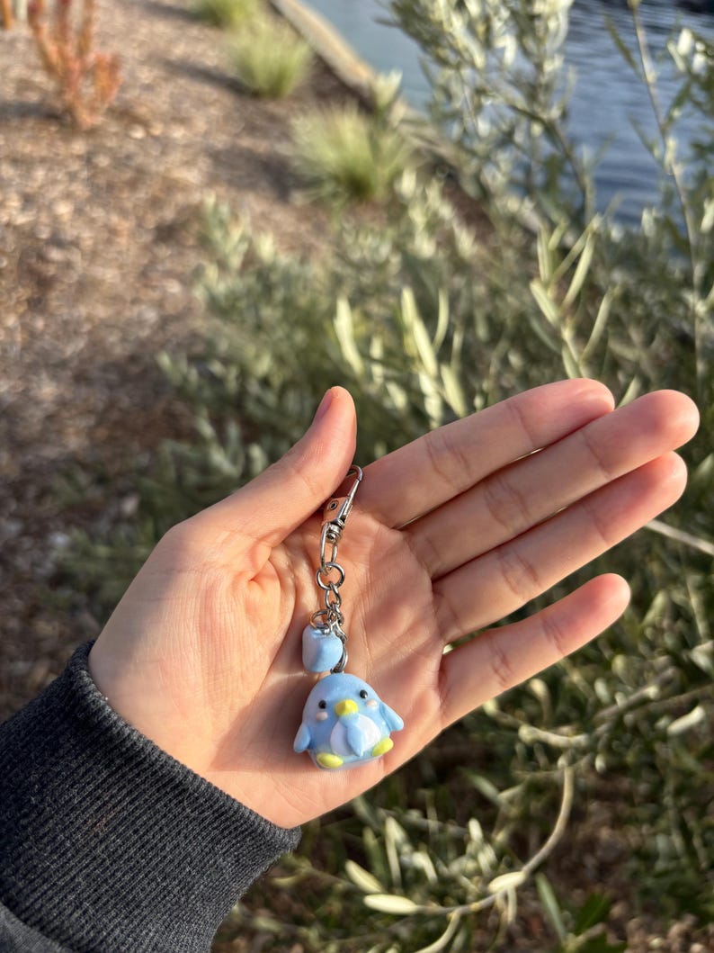Blue and Pink Penguin Keychains, Handmade Polymer Clay, Cute Animal ...