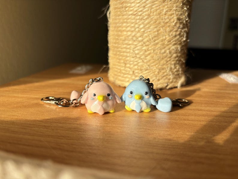 Blue and Pink Penguin Keychains, Handmade Polymer Clay, Cute Animal ...