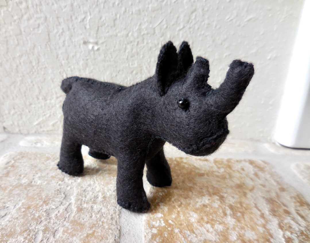 Black Felt Rhino, Small Stuffed Rhinoceros, Endangered Species Gift ...