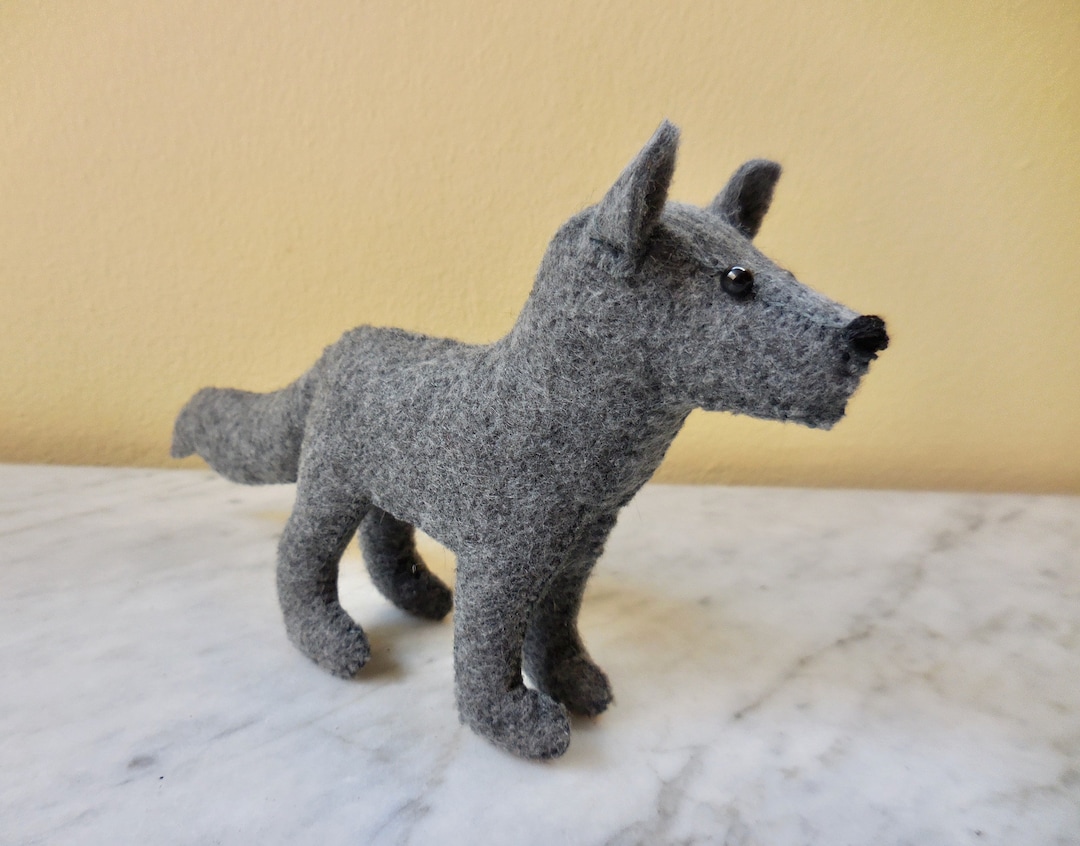 Gray Felt Wolf, Toy Gift Wolf, Totem Animal, Timber Wolf Stuffed Felt ...