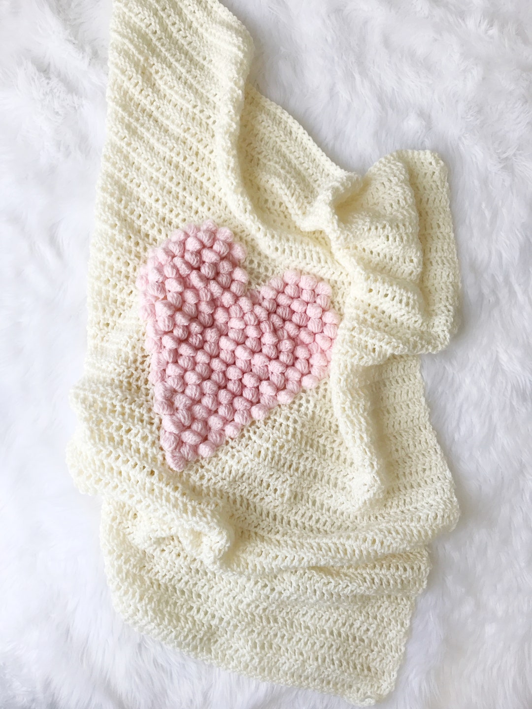 CROCHET PATTERN/ Puffed Heart Crochet Blanket Pattern/ Heart Blanket ...