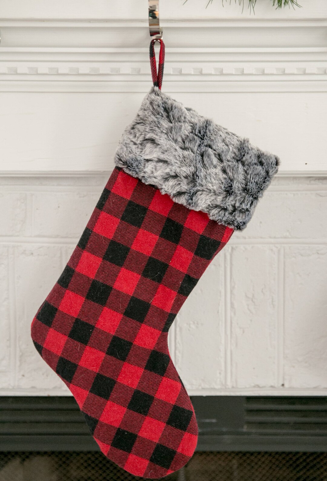 Custom Cat Stocking, Red/black Buffalo Check Stocking, Personalized ...