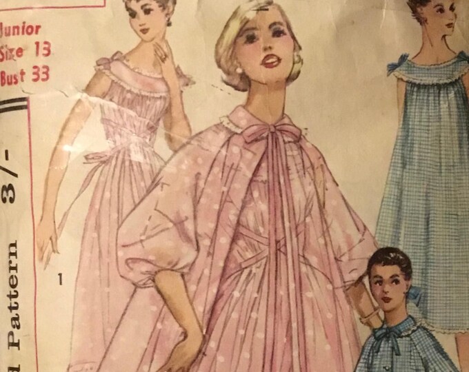 1956 Simplicity Junior Nightgown, Negligee and Brunch Coat Sewing ...