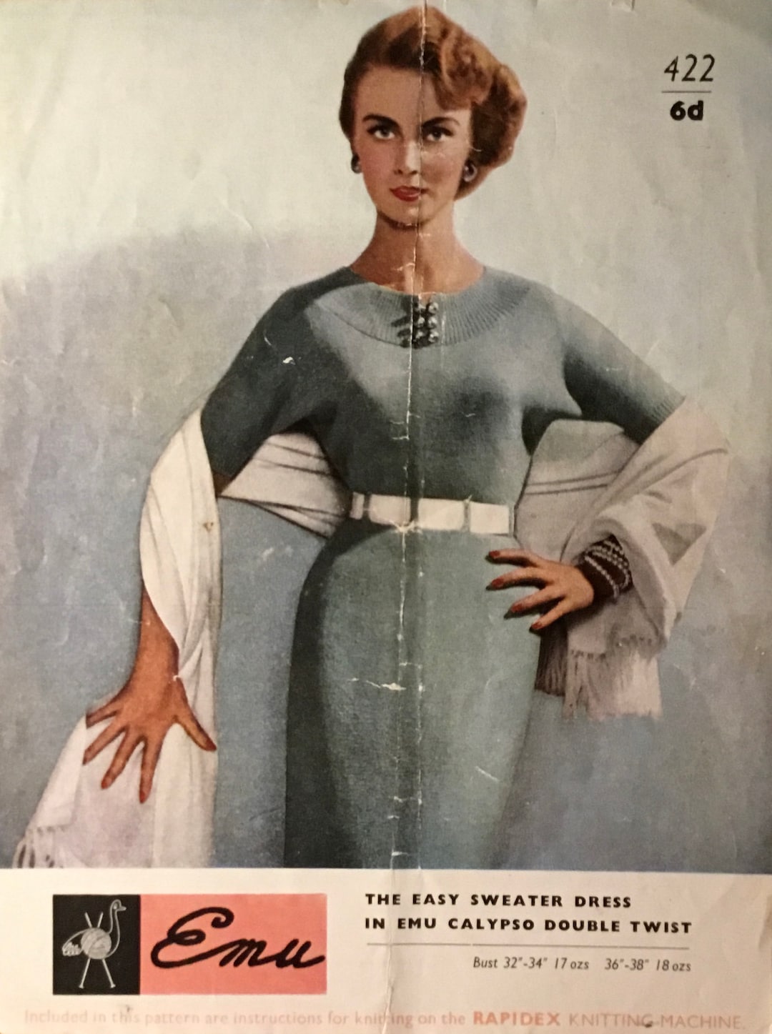 Vintage Emu Easy Sweater Dress Knitting Pattern No. 422 Bust 3234 / ...