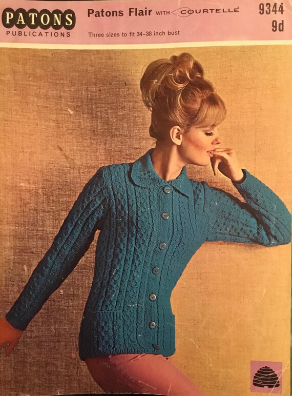 Vintage Patons Slim Line Jacket Knitting Pattern No. 9344 - Etsy