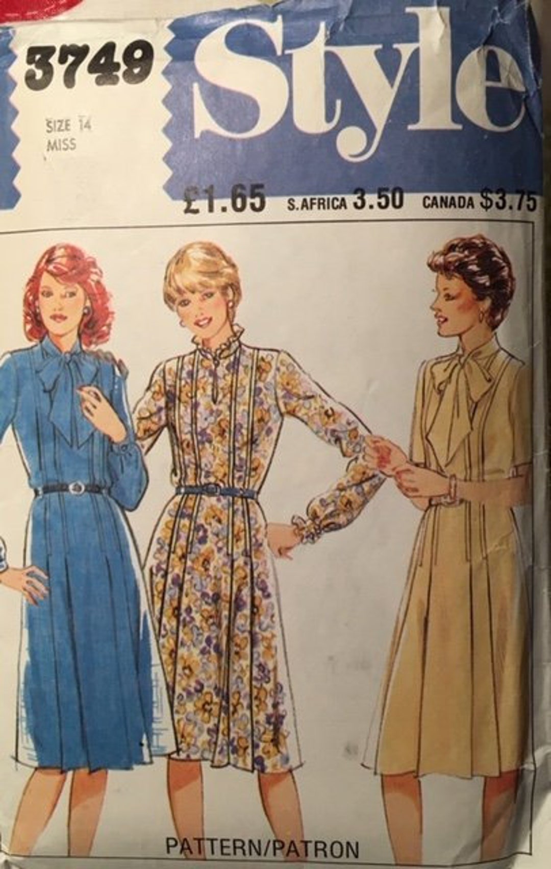 Vintage 1982 Style Patterns Misses Dress Sewing Pattern No. 3749 Old ...