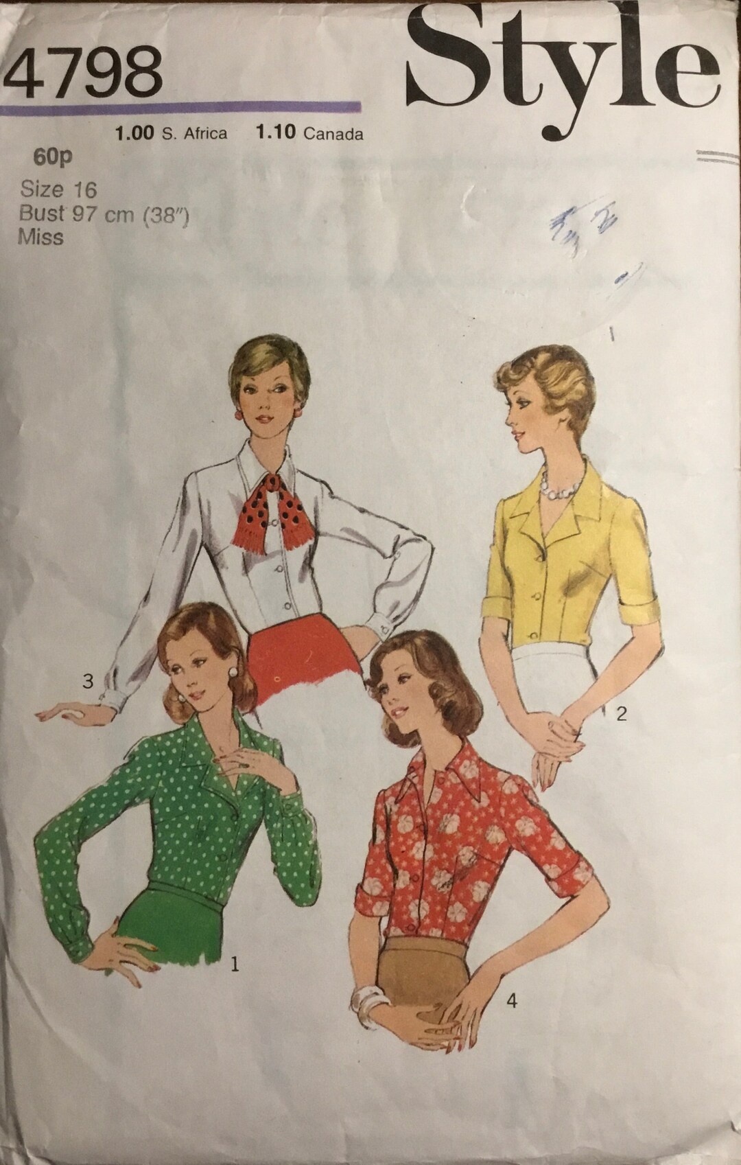 1974 Style Patterns Ltd Misses Set of Shirts Sewing Pattern No.4798 ...