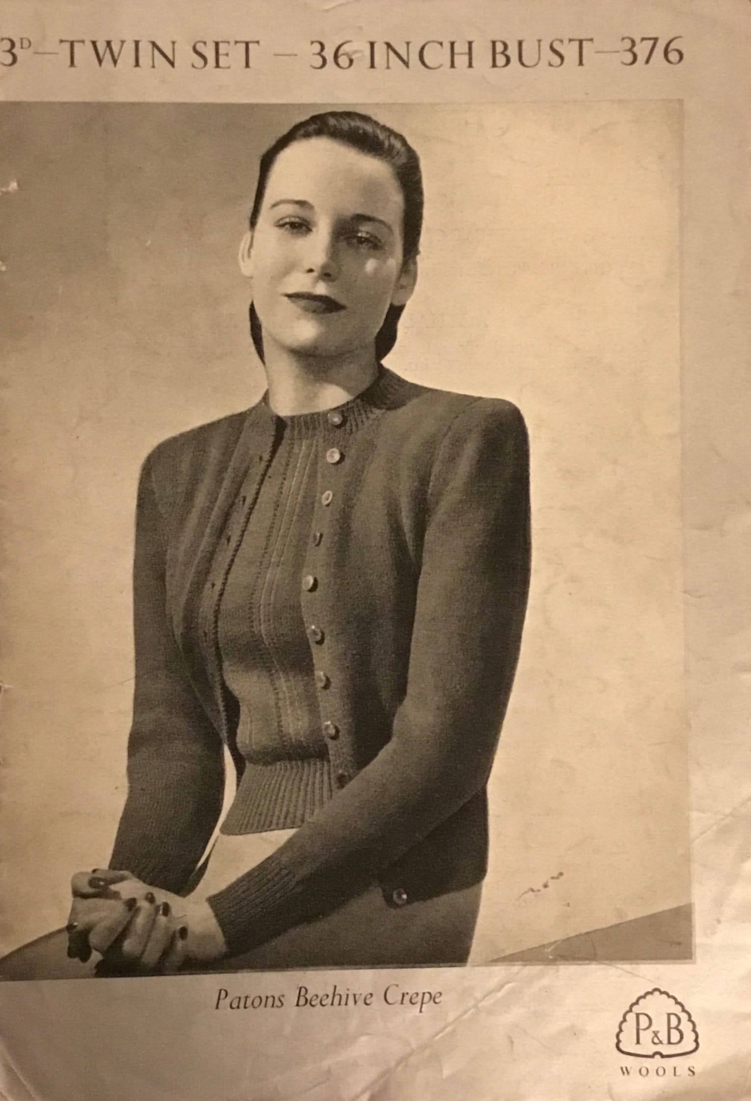 Vintage Patons & Baldwins Twin Set Knitting Pattern No.376 Bust Size 36 ...