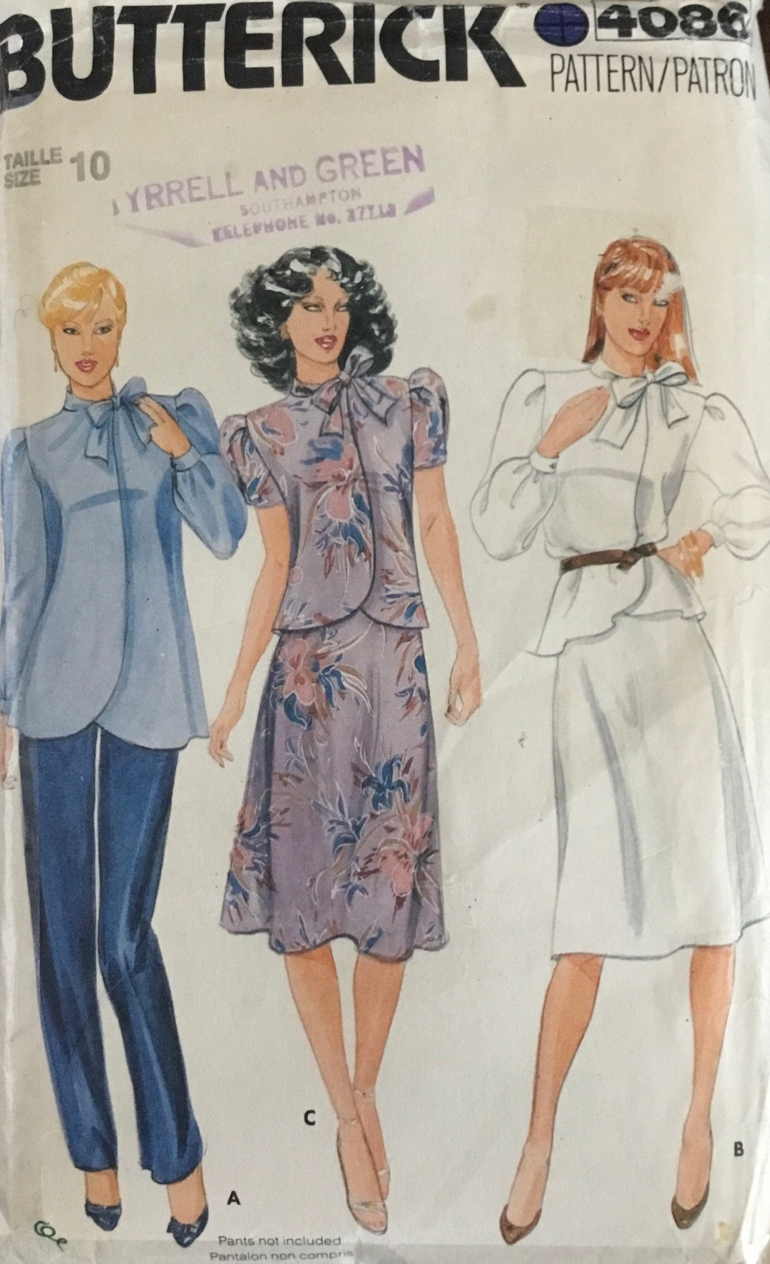 Butterick Misses Tunic, Top and Skirt Sewing Pattern No. 4086 Size 10 ...