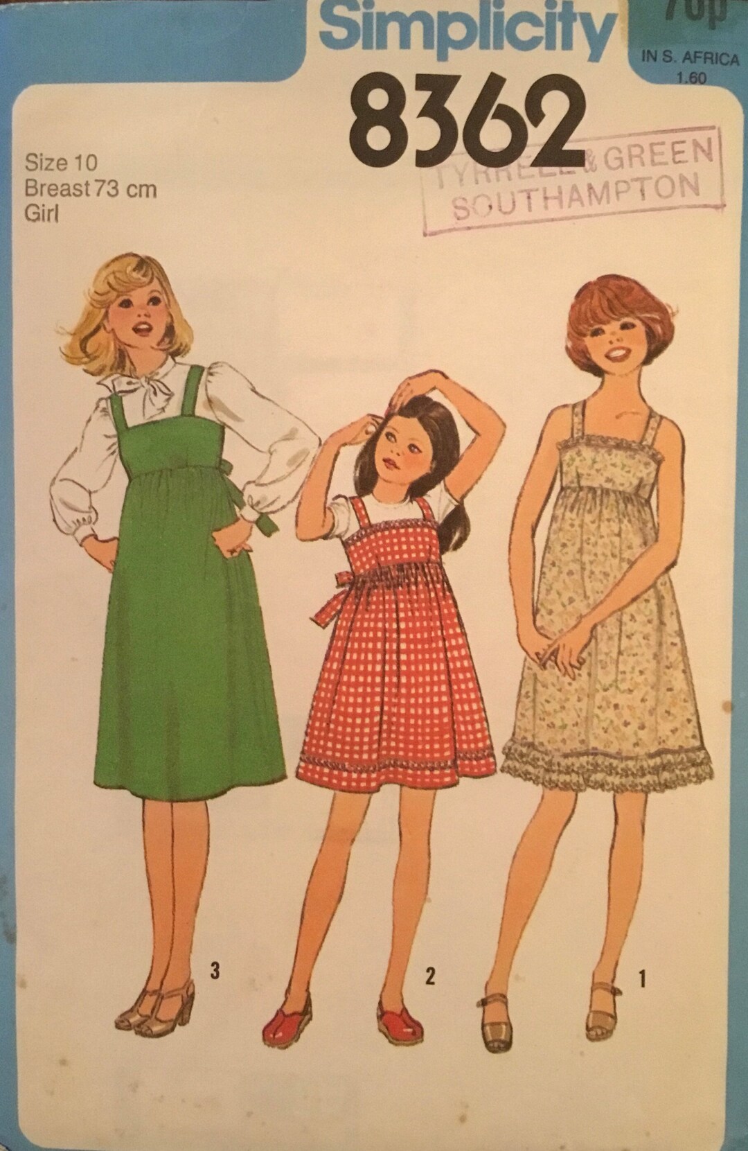 Vintage 1978 Simplicity Girls Dress or Jumper Sewing Pattern No. 8362 ...