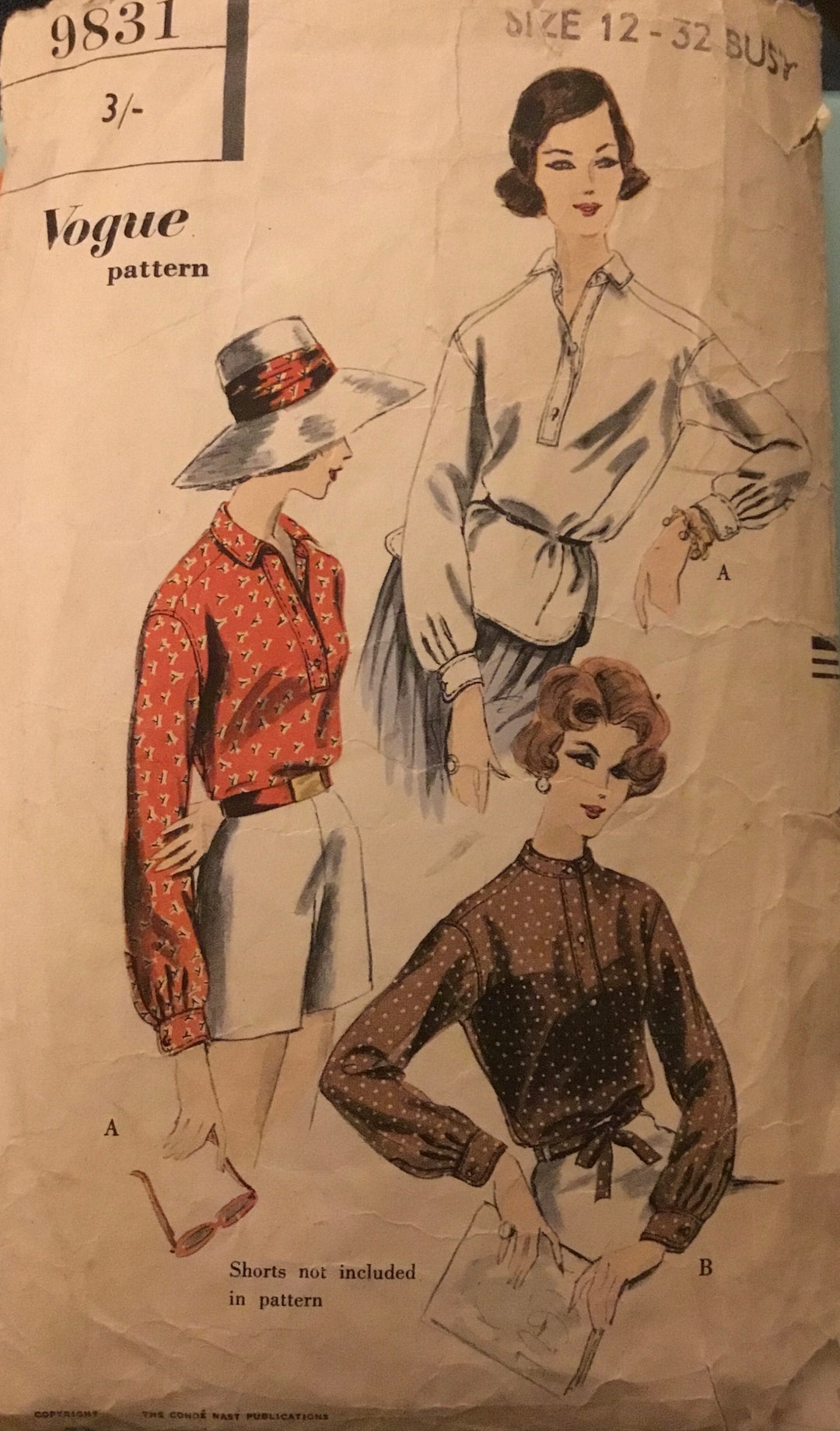 Vogue Blouse Sewing Pattern No.9831 Size 12 Bust 32 - Etsy