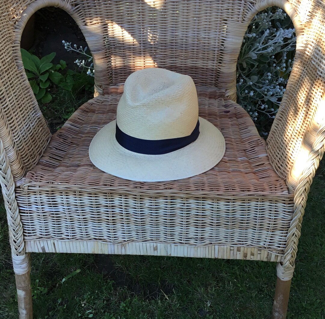 Vintage Olney Panama Hat With Navy Blue Trim - Small 52cm | 53cm - Etsy