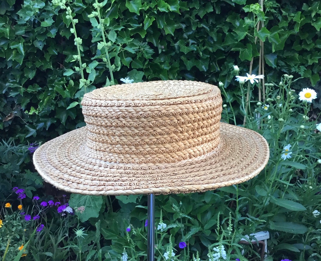 Vintage Straw Boater Hat - Small-medium - Etsy