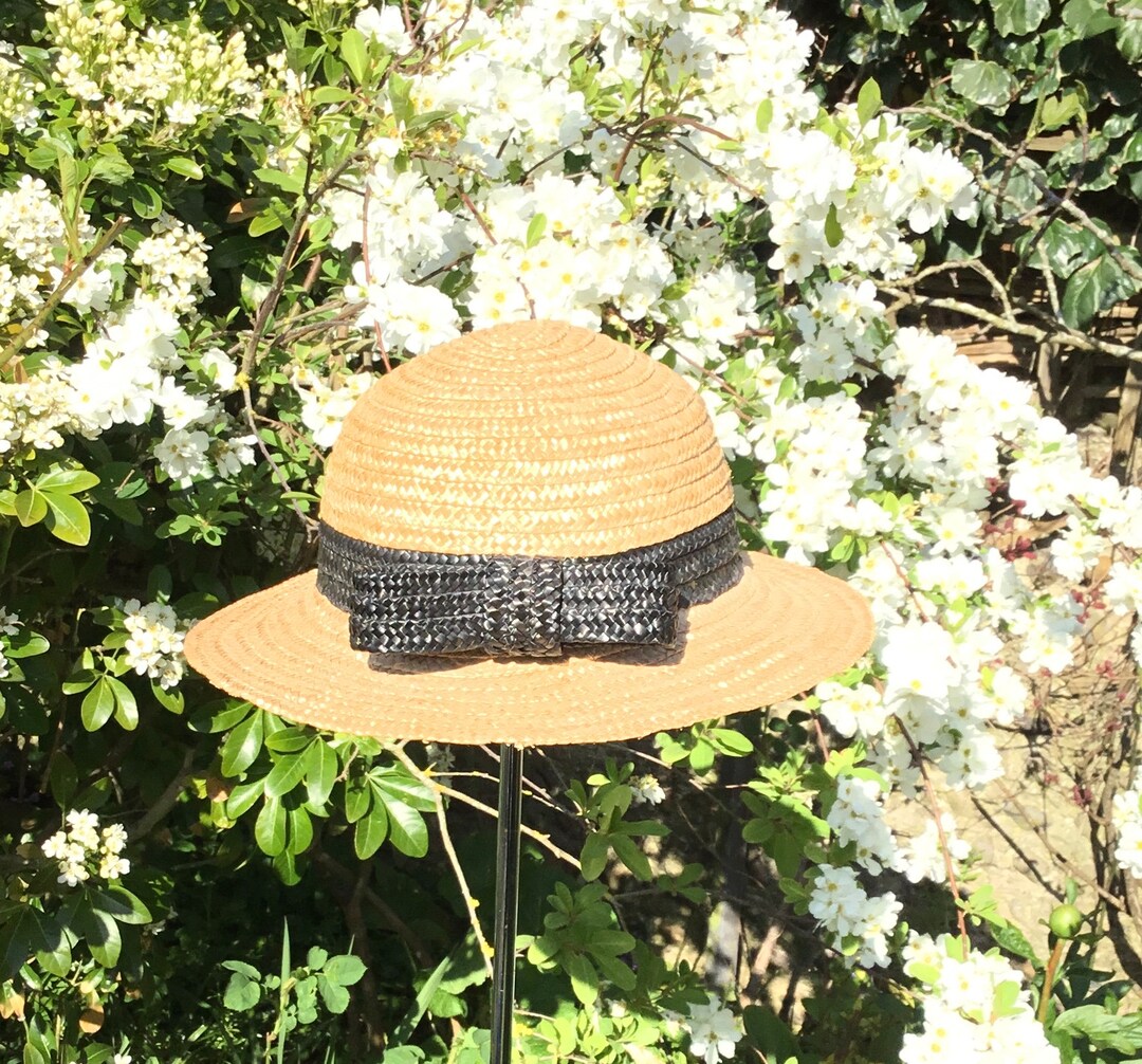 Vintage St Michael Straw Hat With Black Straw Band and Bow Size Medium ...