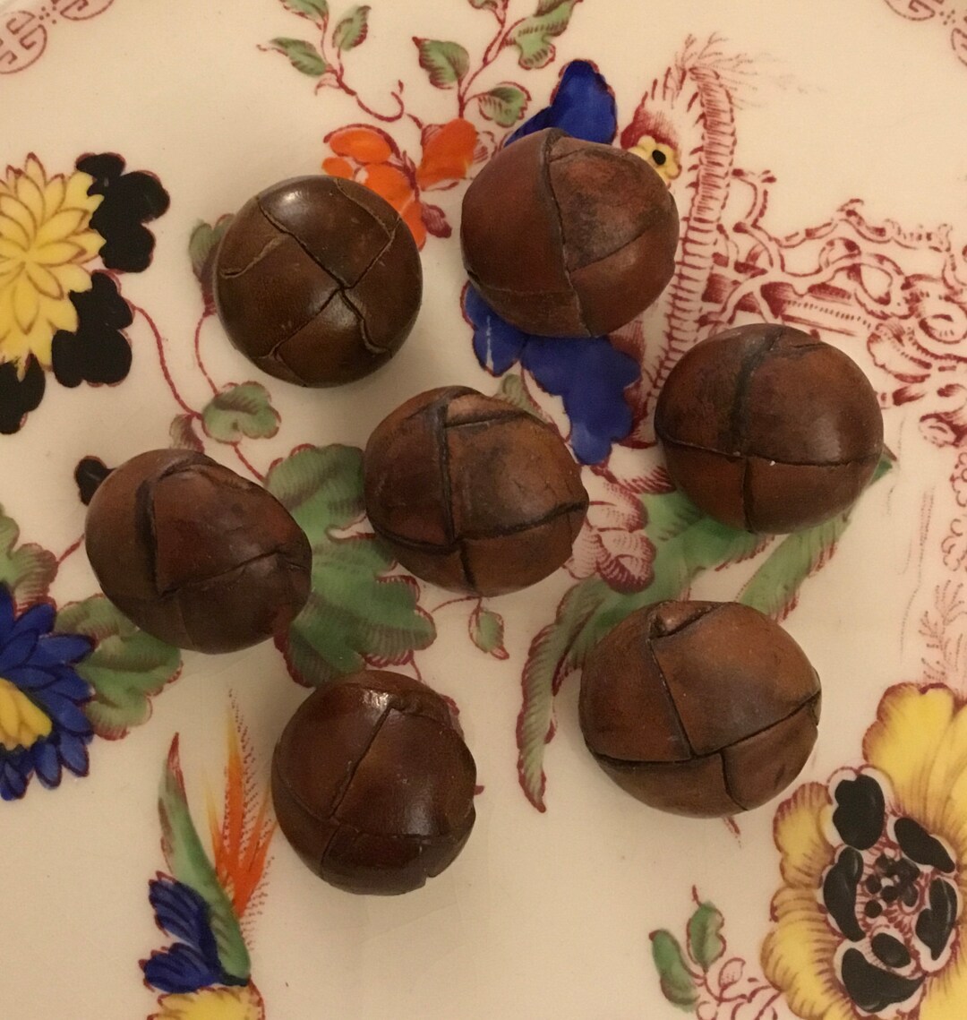 Vintage Brown Leather Buttons - Etsy