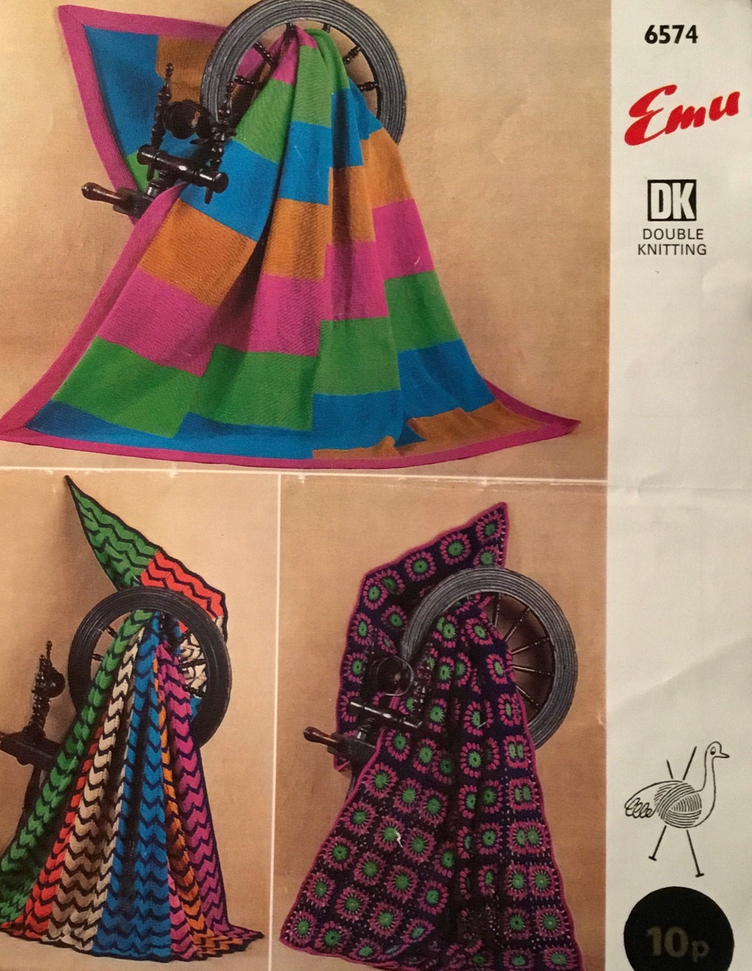 Vintage Emu Afghans Knitting Patterns No. 6574 - Etsy