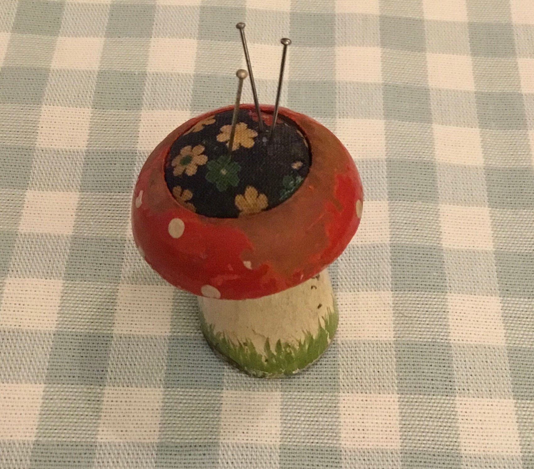 Vintage Handpainted Wooden Toadstool Pin Cushion | Etsy