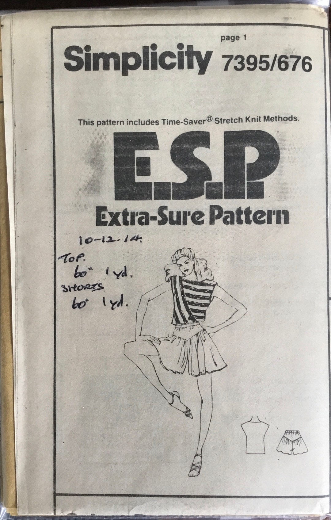 Vintage Simplicity Extra Sure Pattern Top and Shorts for Stretch Knits ...