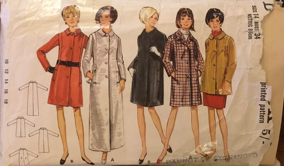 Butterick Coat in Three Lengths Sewing Pattern No. 4586 Size 14 Bust ...