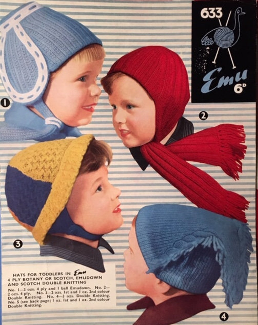 Vintage Emu Hats for Toddlers Knitting Pattern No. 633 - Etsy
