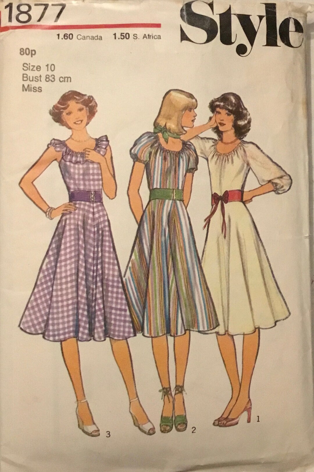1977 Style Patterns Misses Dress Sewing Pattern No. 1877 Size 10 Bust ...