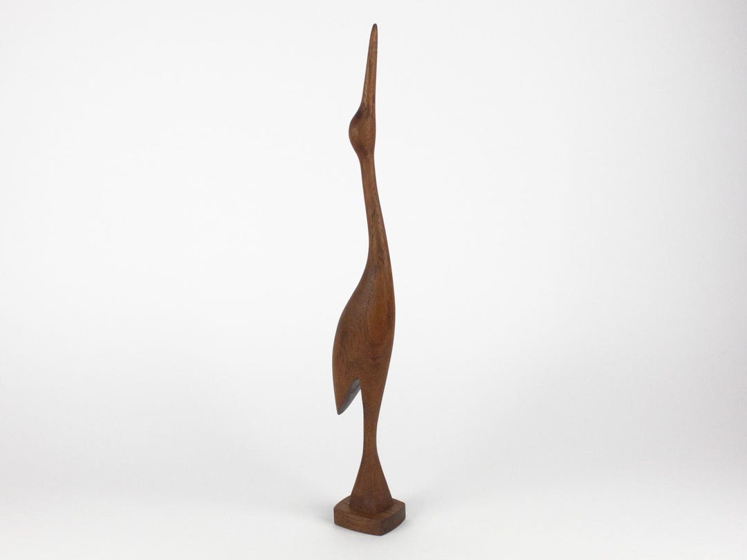 Tall Teak Wood Figure Crane, Wooden Crane Figurine, Vintage, Mid ...