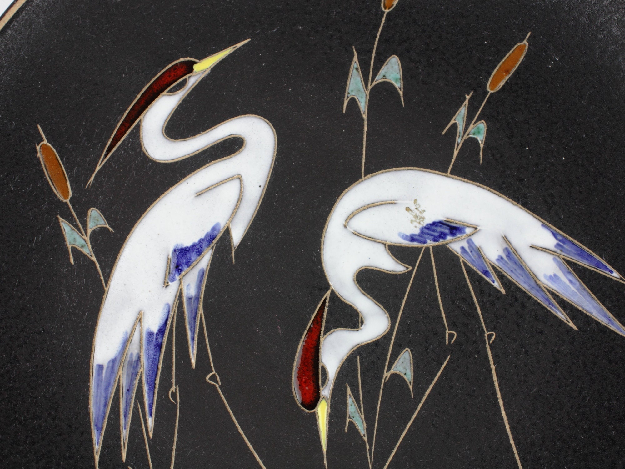 Tall Vintage Ceramic Wall Plate by Ruscha, Cranes, West German Pottery ...
