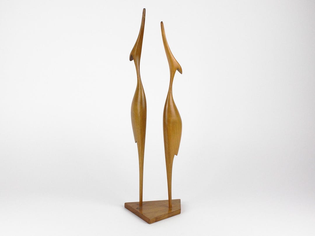 Tall Wood Figure Crane, Wooden Crane Figurine, Vintage, Mid Century ...