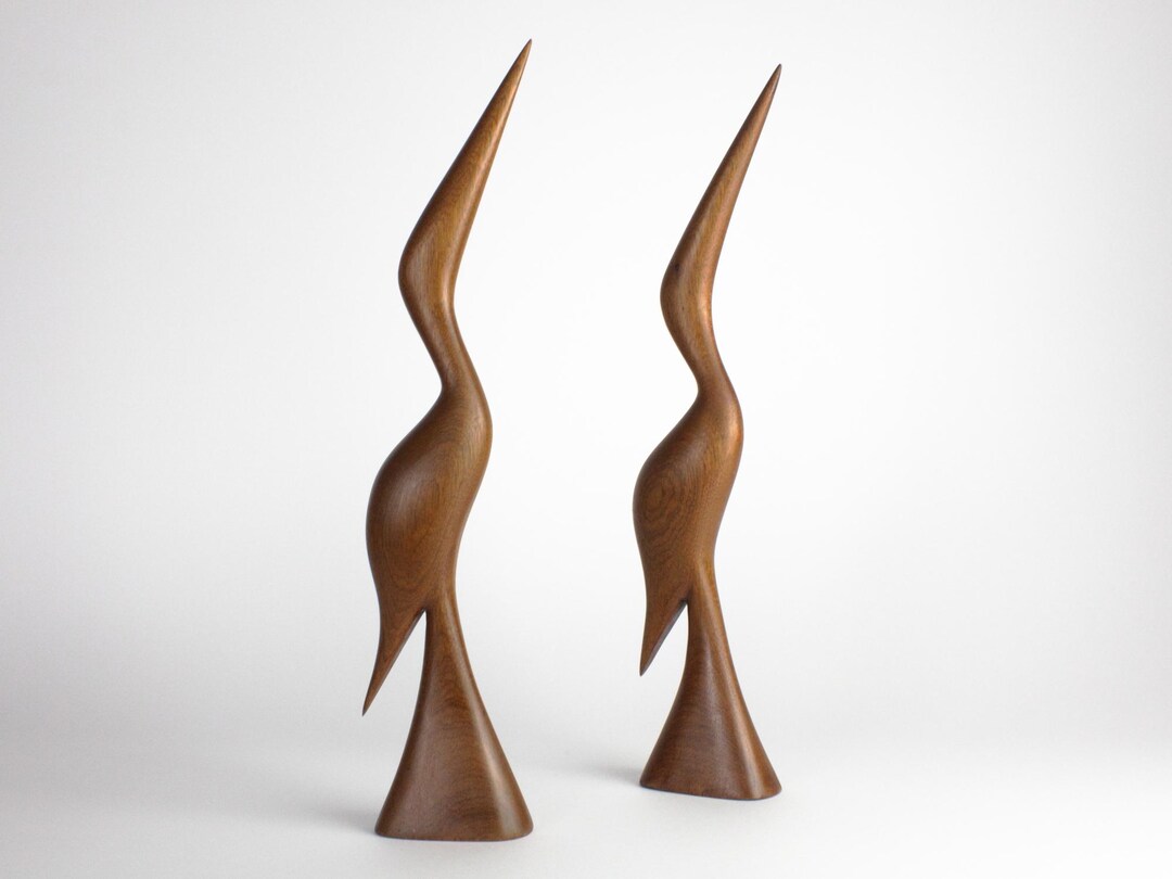 Tall Pair of Teak Wood Crane Figurines, Crane Figure, Vintage, Mid ...