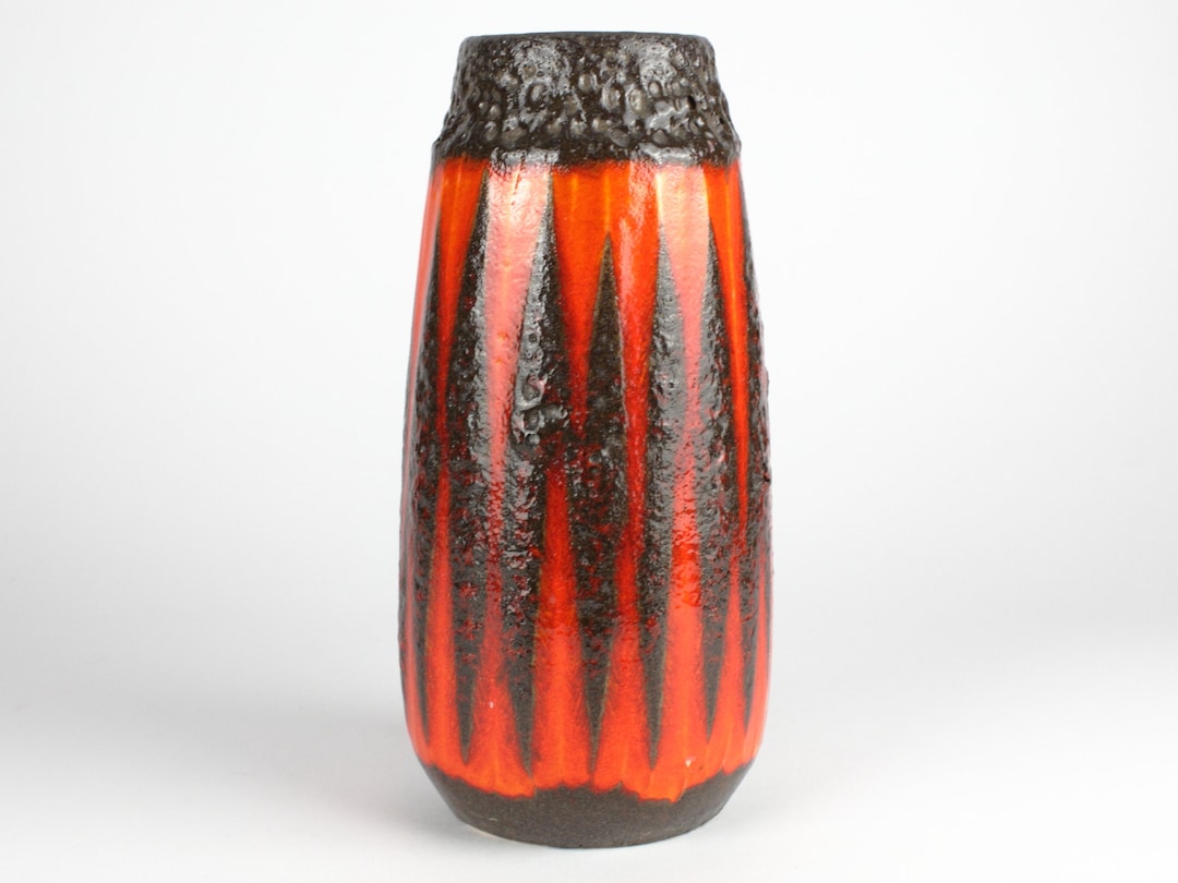 Scheurich Fat Lava Ceramic Vase 203-26 Red Black Flames, Vintage 70s ...